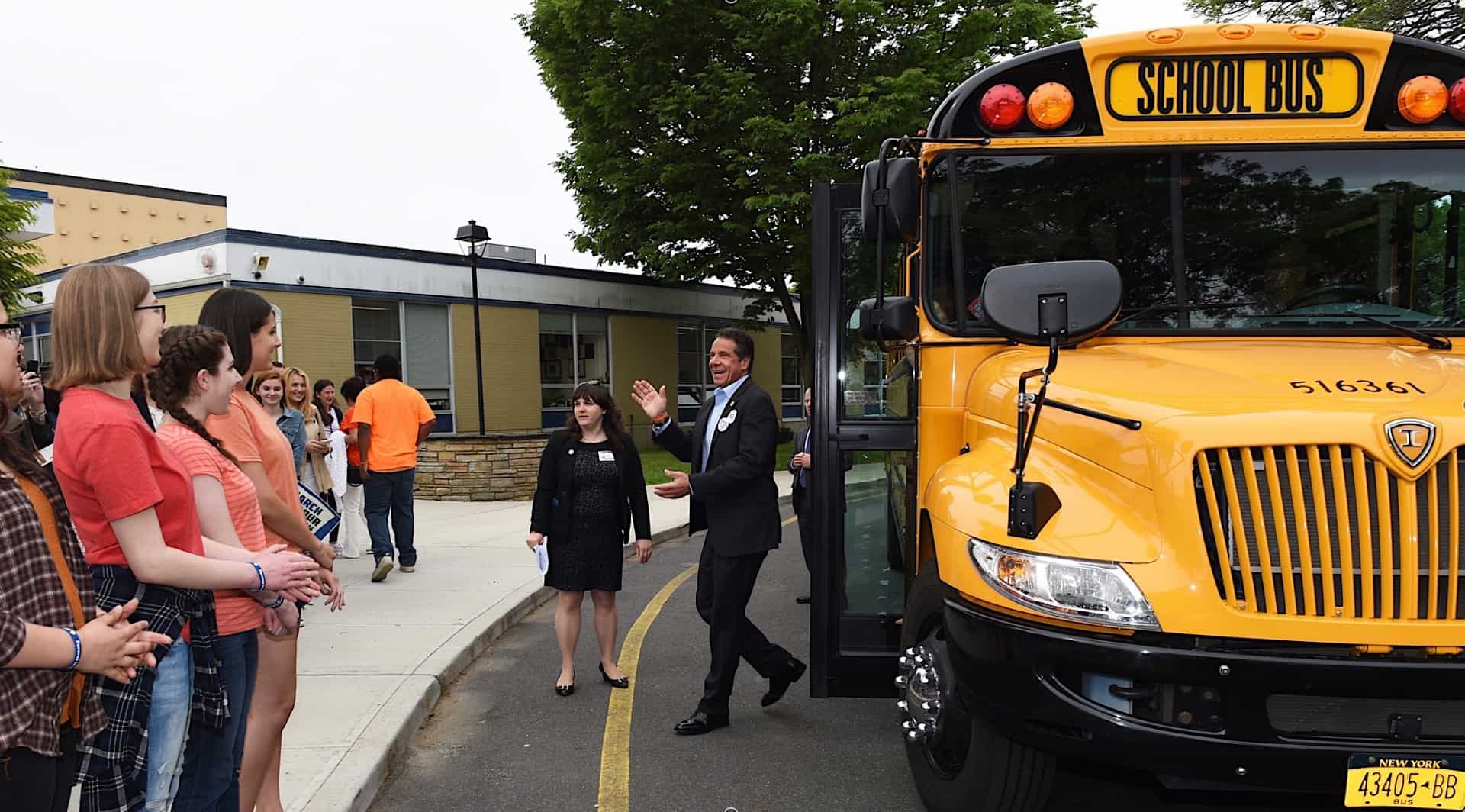 School Bus Stage Prop for N.Y. Gun Reform Bill - School Transportation News