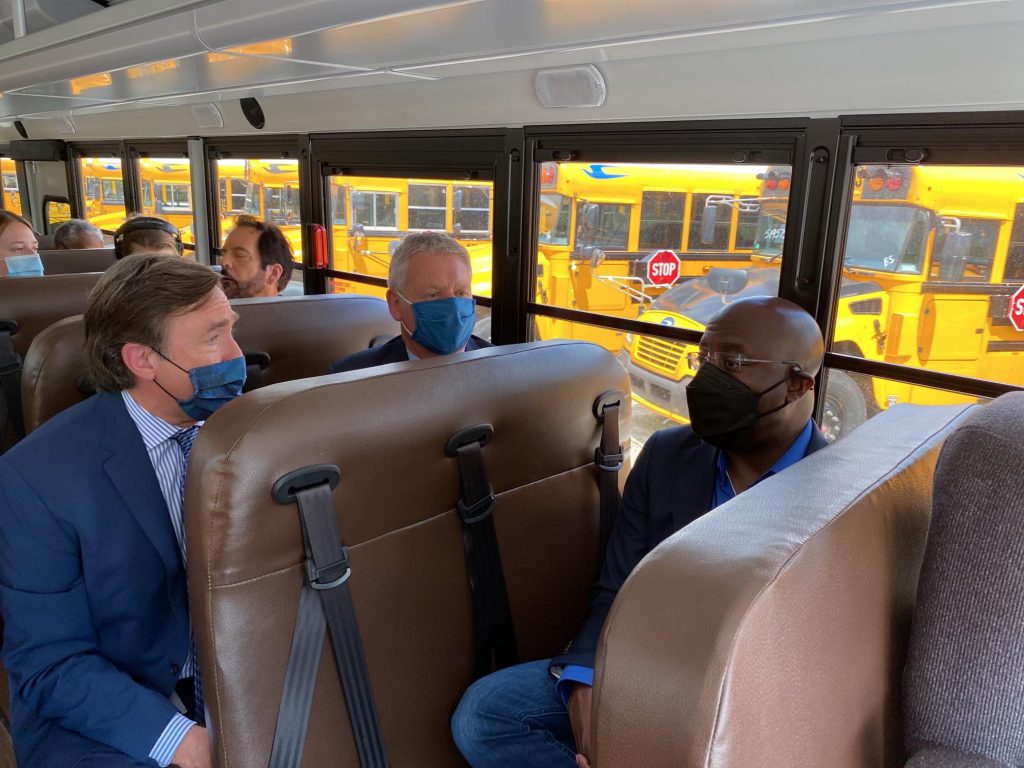U.S. Sen Warnock Tours Blue Bird School Bus Plant in Georgia - School ...